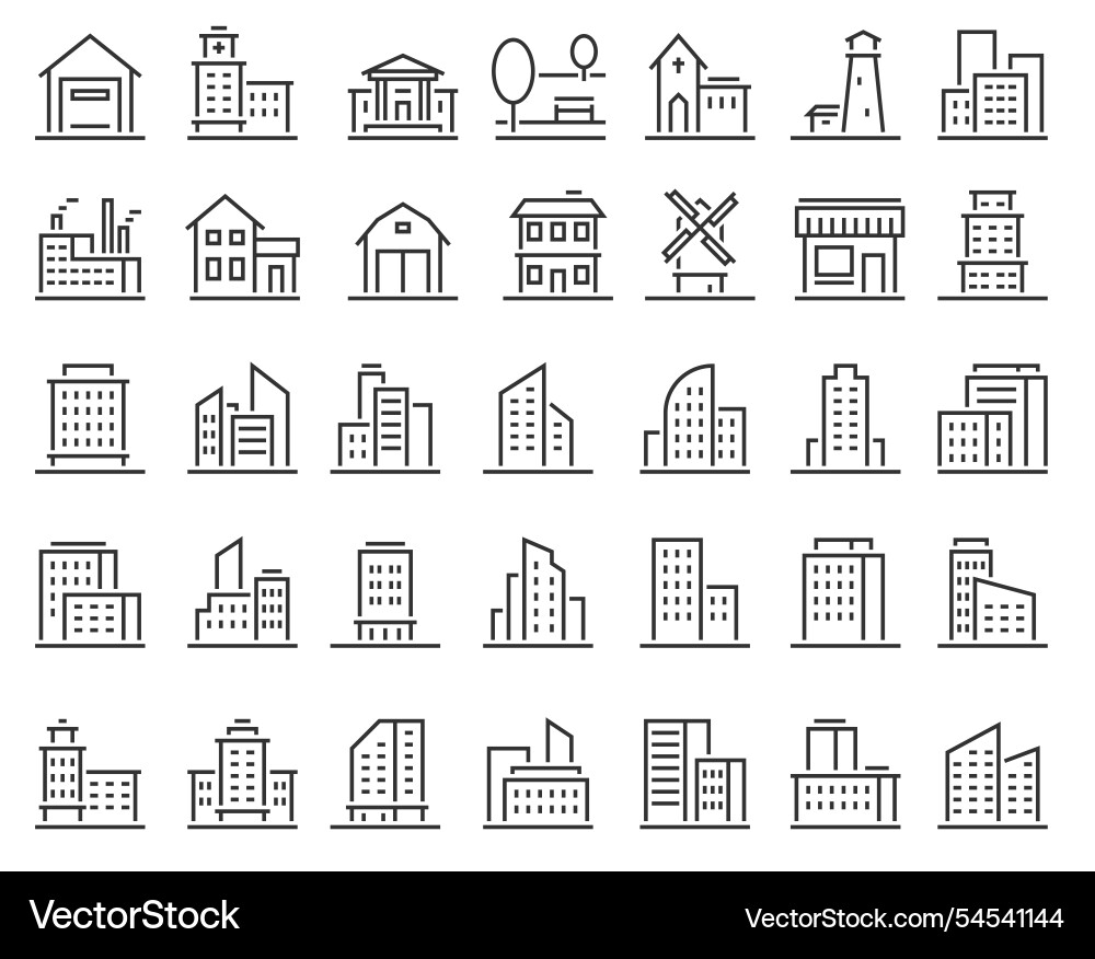 Building line icons architecture urban buildings Vector Image
