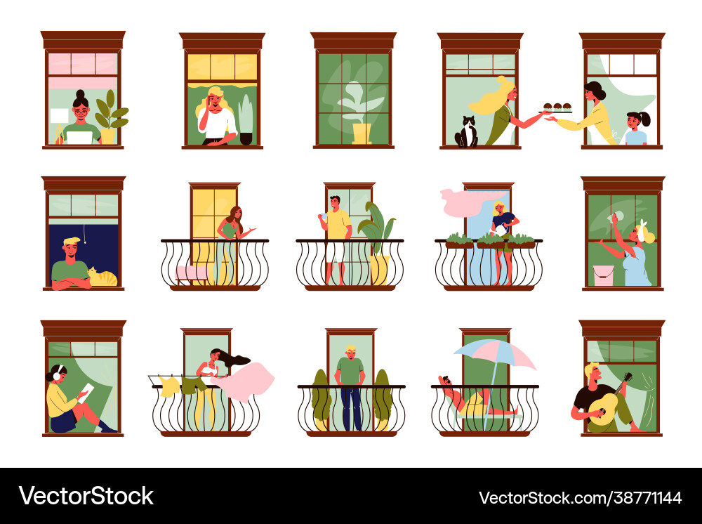 Neighbours in windows set Royalty Free Vector Image