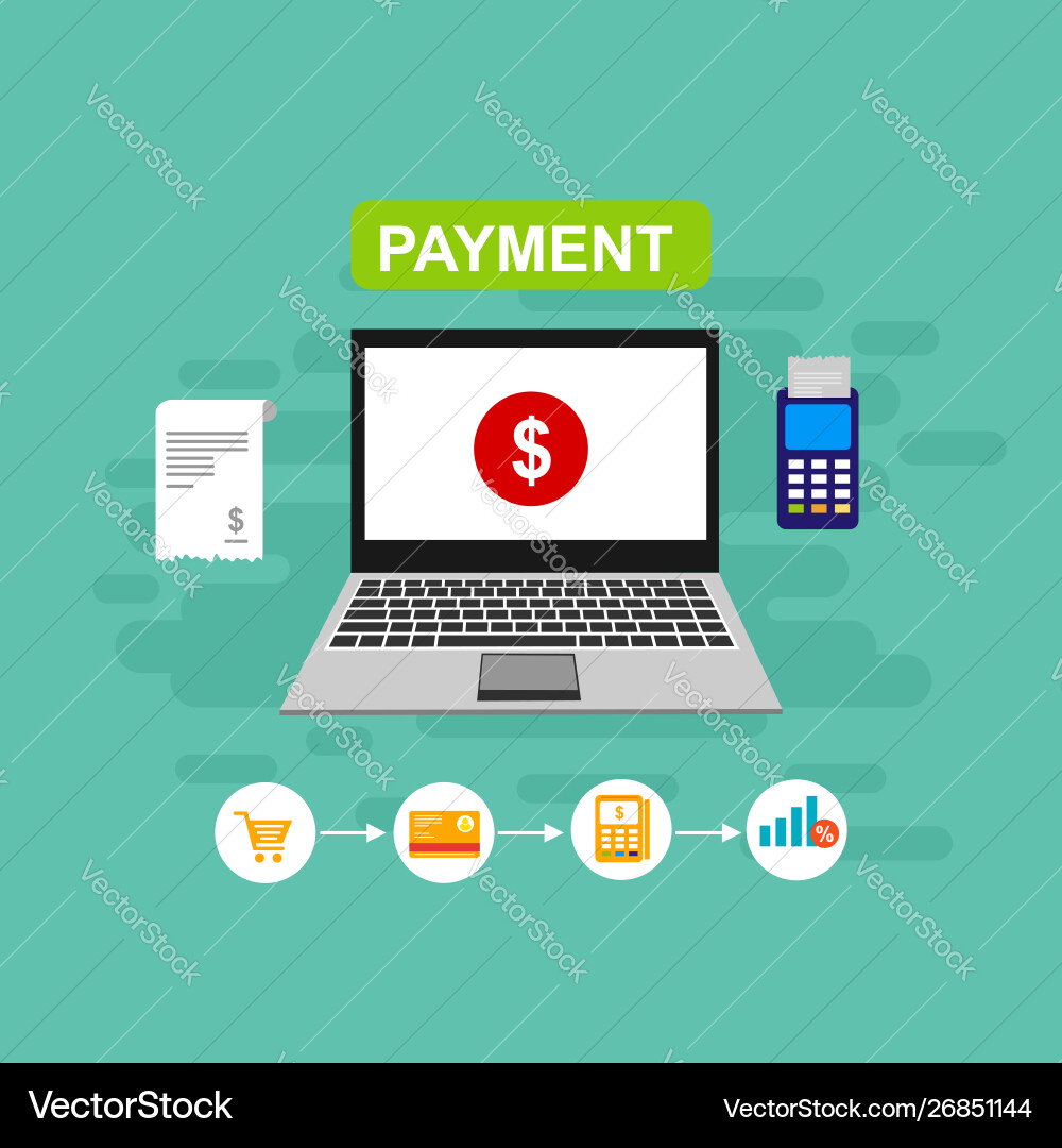 Online payment on computer flat cartoon big pay Vector Image