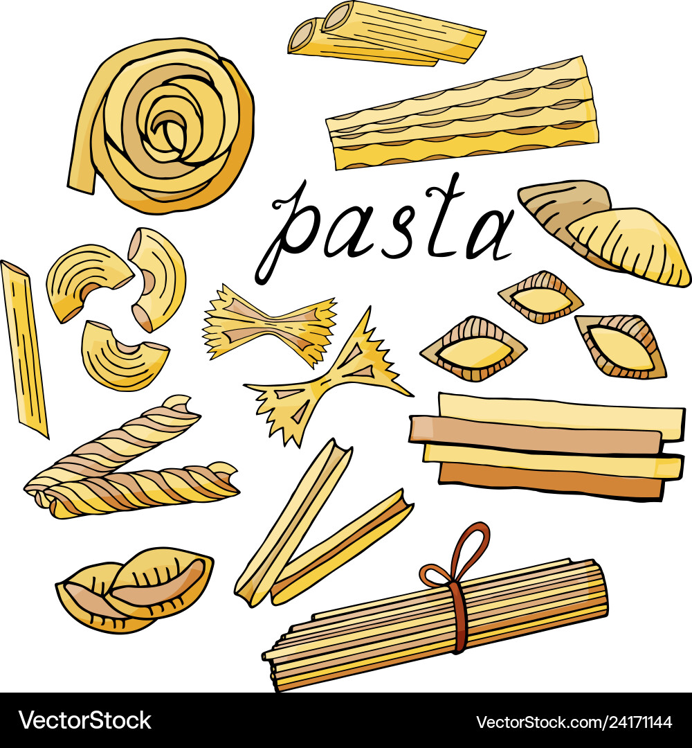 Pasta Variety Set - Diverse Shapes Royalty Free Vector Image