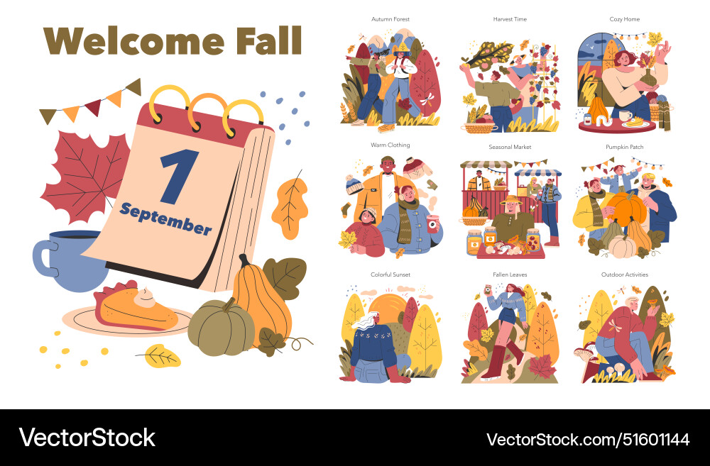Welcome fall flat Royalty Free Vector Image - VectorStock