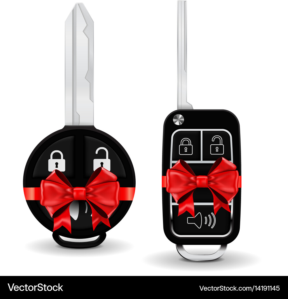 Car key in a decorative wrapping red ribbon bow Vector Image