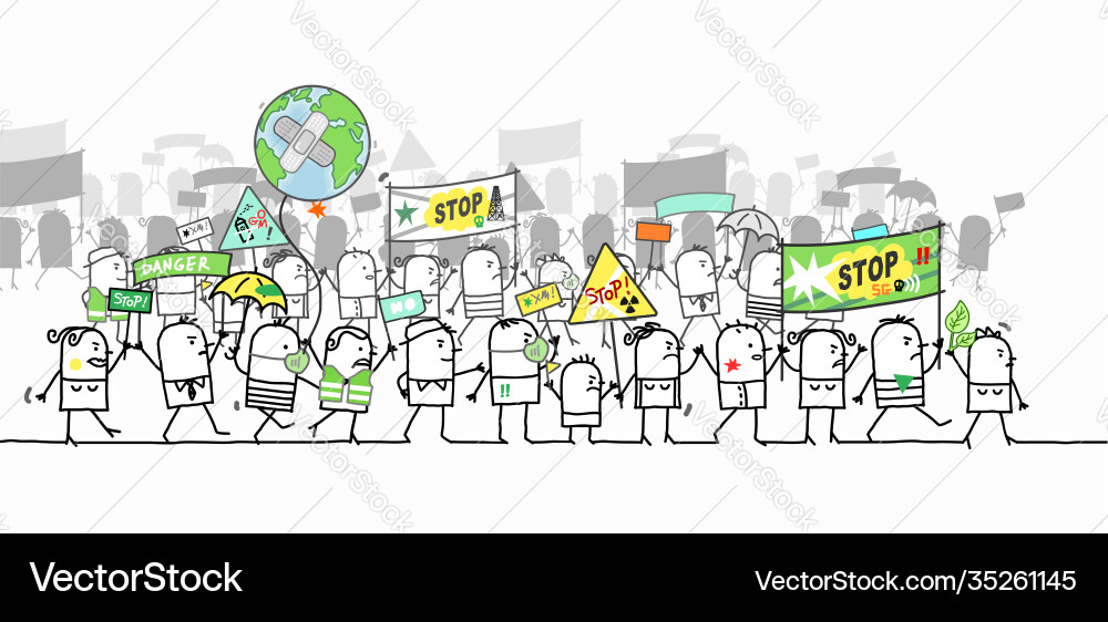 Cartoon protesting and walking group people Vector Image