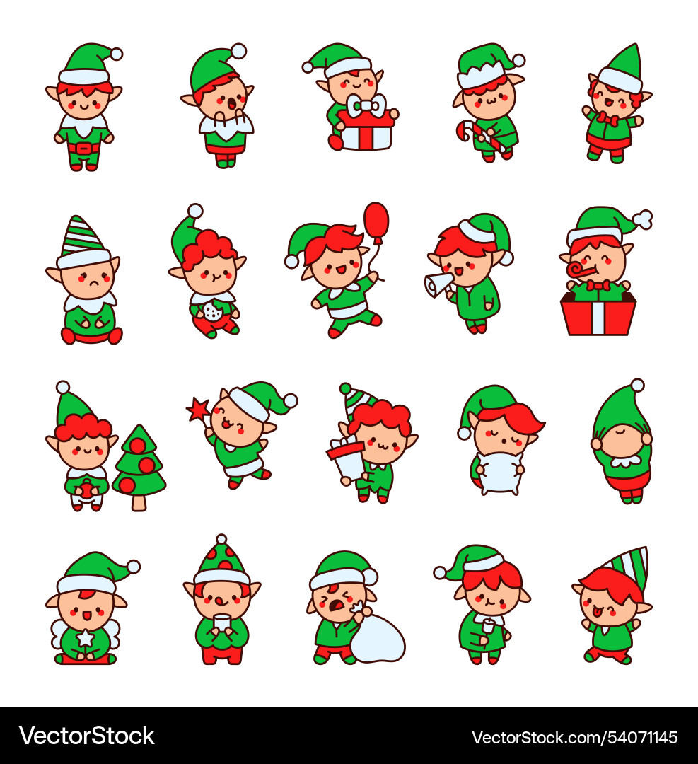 Christmas elves collection with festive items Vector Image