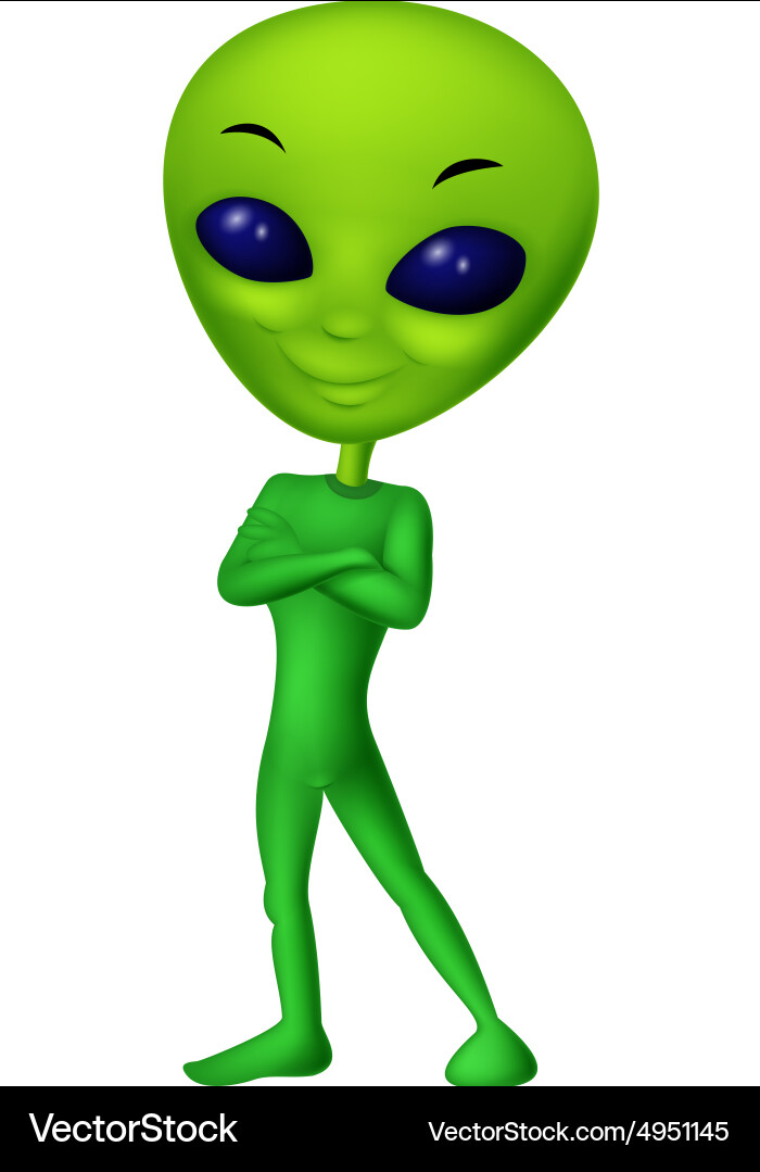 Cute green alien cartoon Royalty Free Vector Image