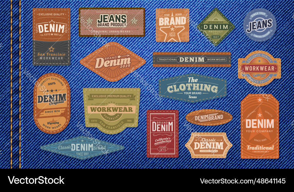 Denim jeans leather patches and labels set Vector Image