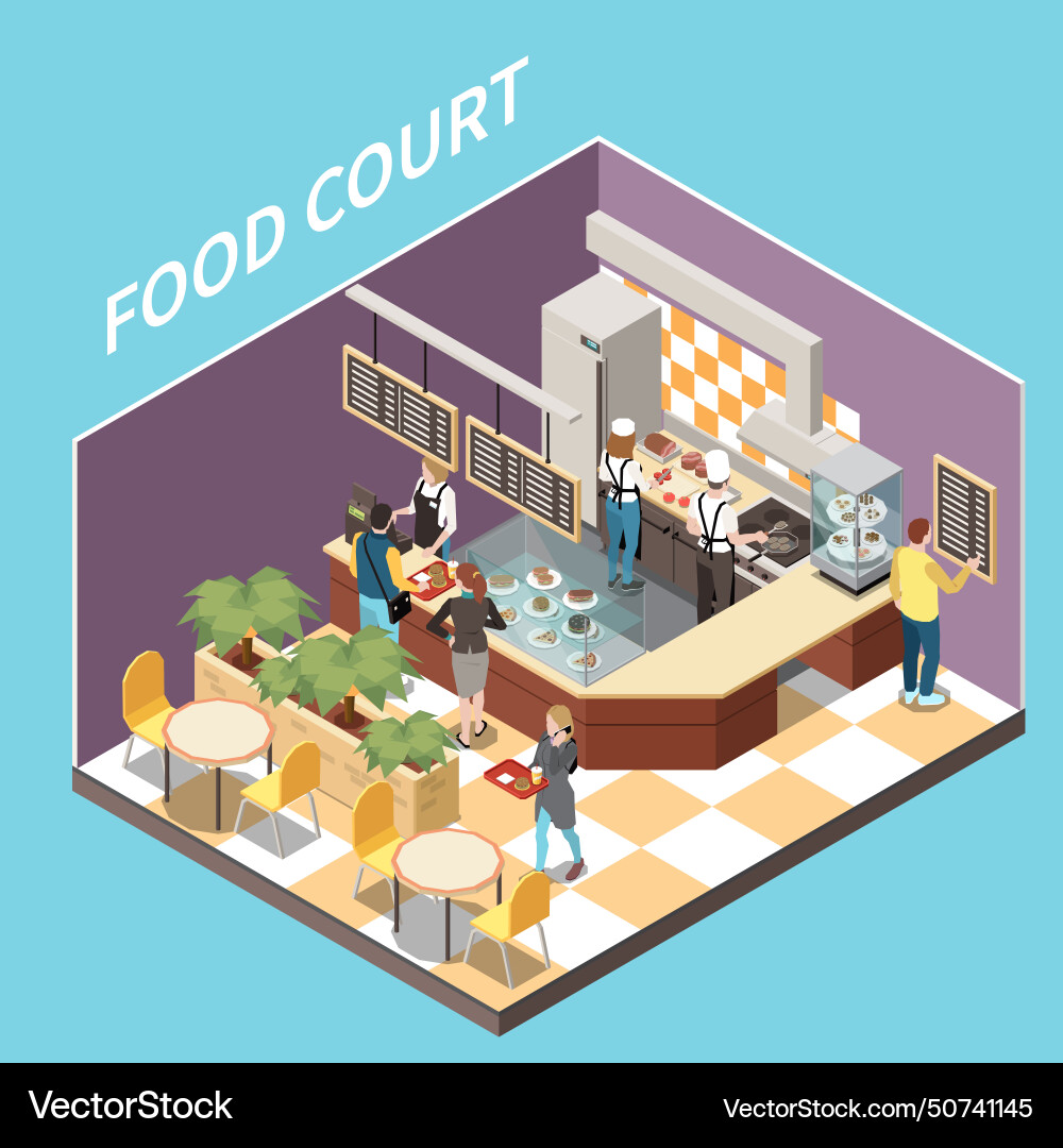 Food court isometric view Royalty Free Vector Image