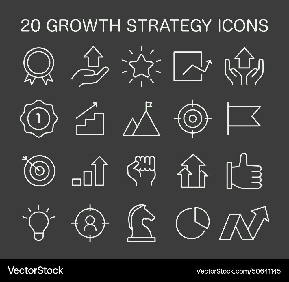 Growth strategy icons set Royalty Free Vector Image