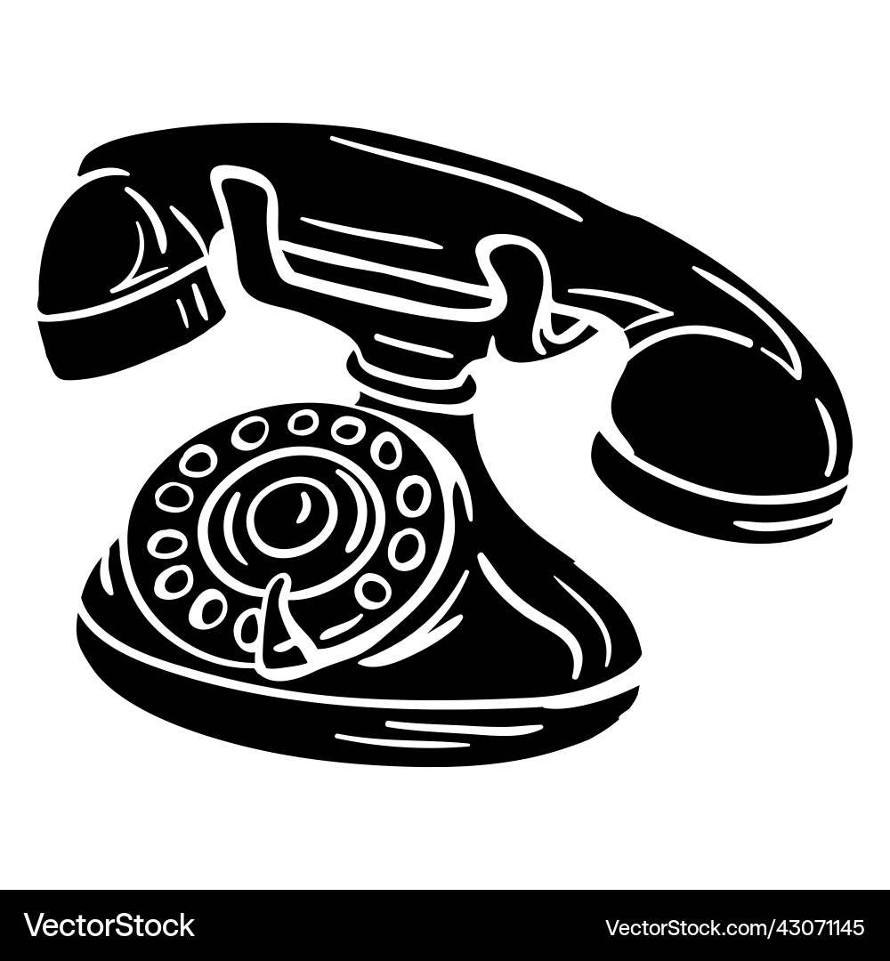 Hand drawn modern classic rotary phone stencil Vector Image