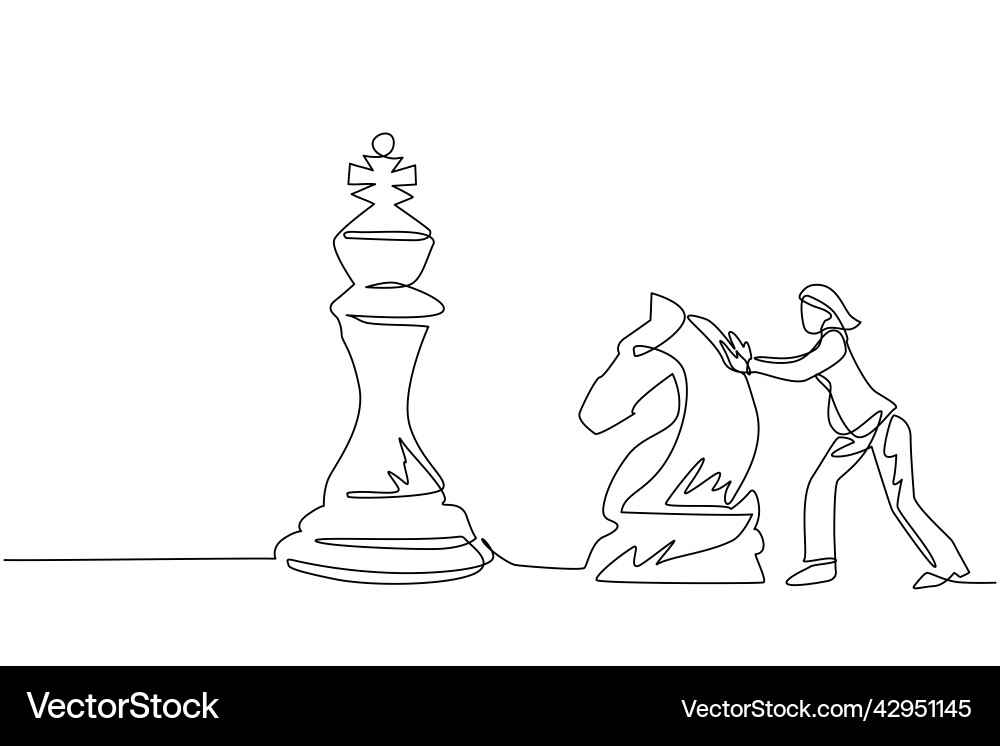 Single one line drawing businesswoman push huge Vector Image