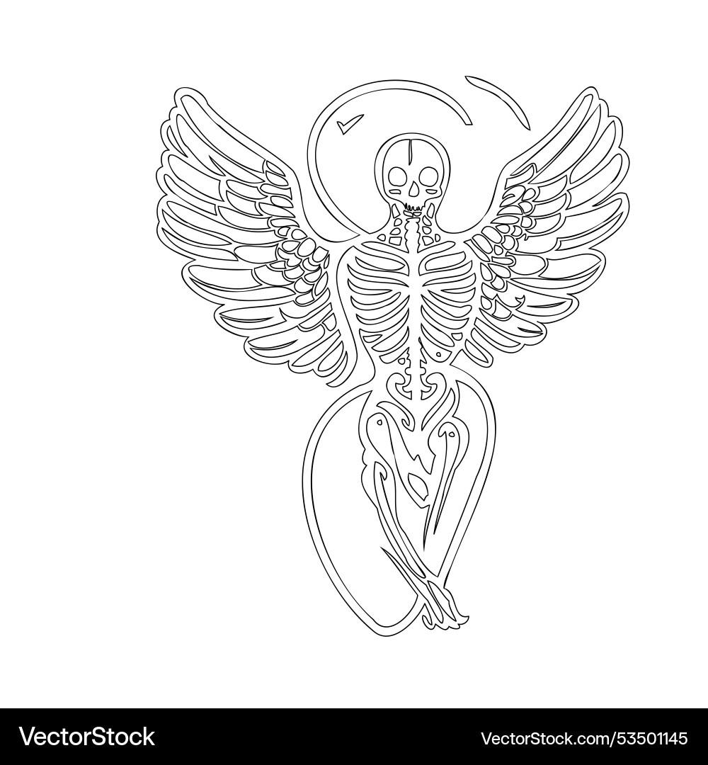 Skeleton angel outline sketch Royalty Free Vector Image