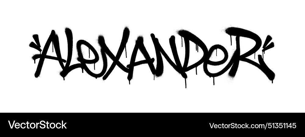 Sprayed alexander name with overspray in black Vector Image