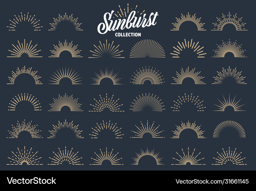 Vintage sunburst collection bursting sun rays Vector Image