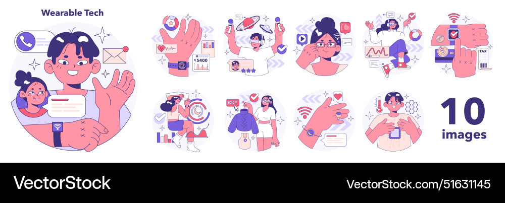 Wearable technology set smart device character Vector Image