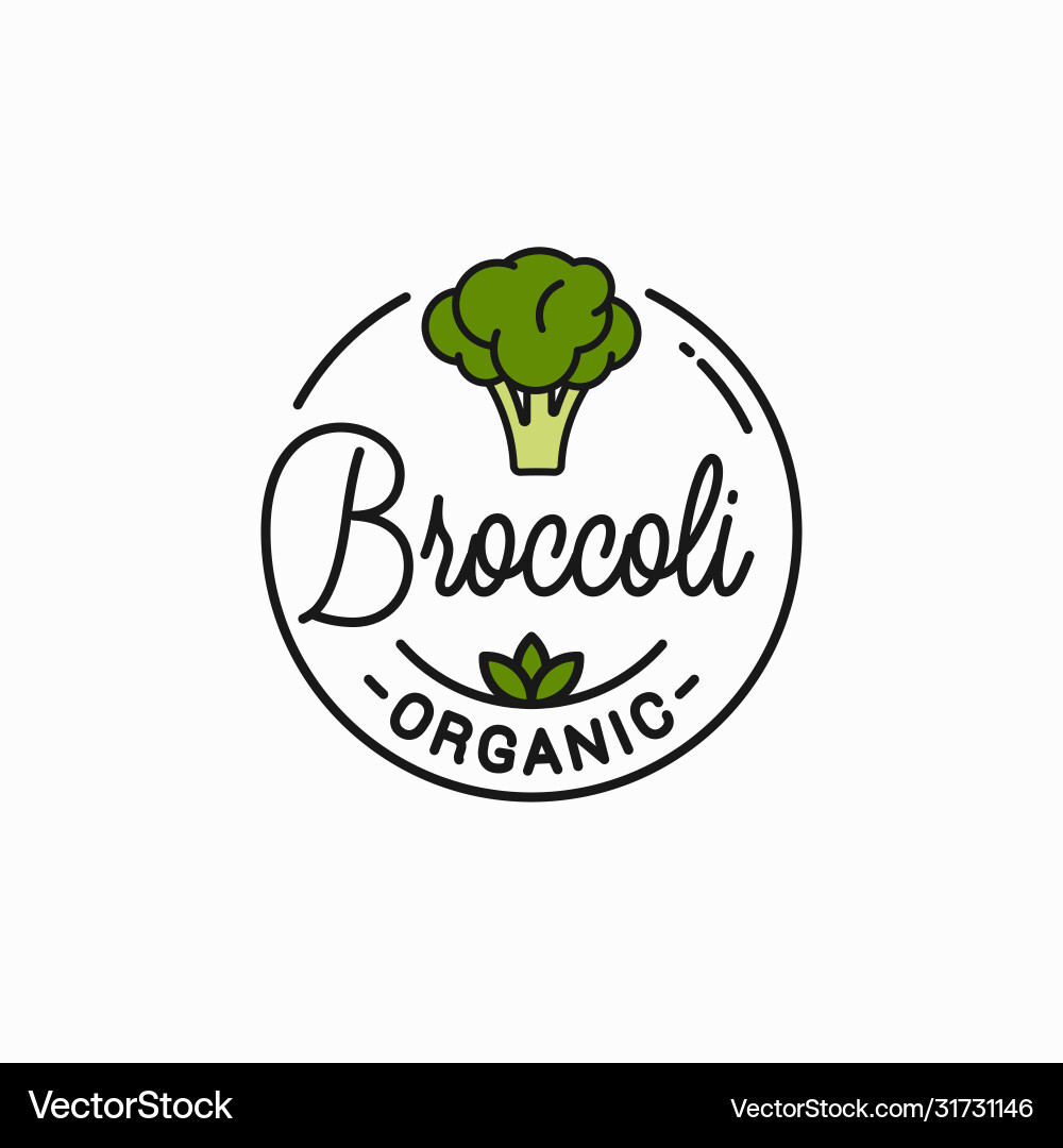Broccoli vegetable logo round linear Royalty Free Vector