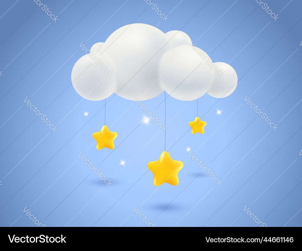 Cloud with stars in 3d style Royalty Free Vector Image