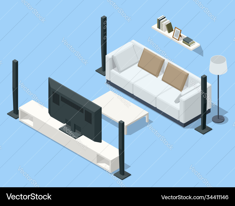 Isometric home theater audio system isolated Vector Image