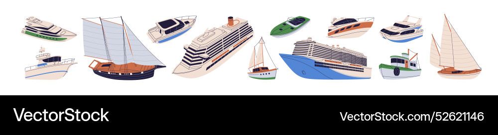Ships and boats different types passenger sea Vector Image