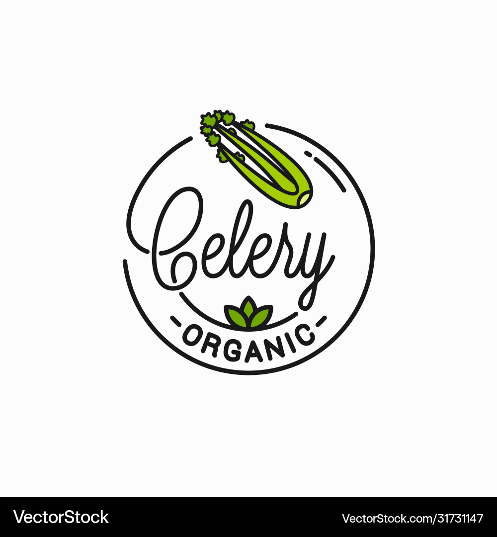 Celery leaf logo round linear on white Royalty Free Vector