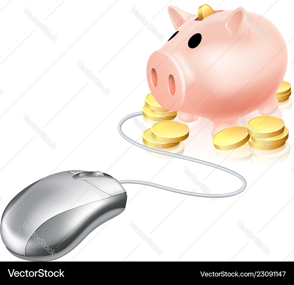 Computer mouse connected to piggy bank Royalty Free Vector