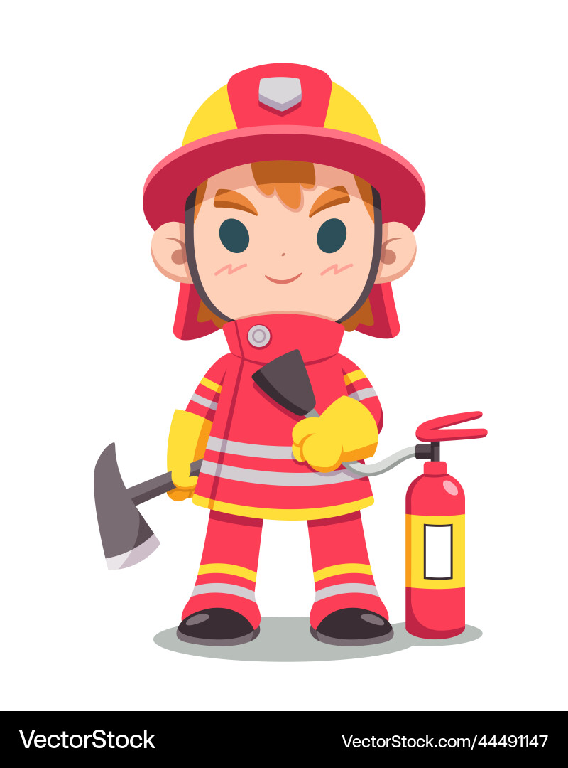 Cute style fire fighter cartoon Royalty Free Vector Image
