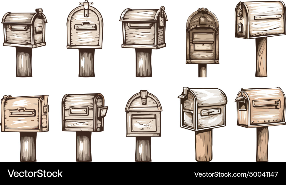 Isolated mailboxes rustic style mailbox cartoon Vector Image