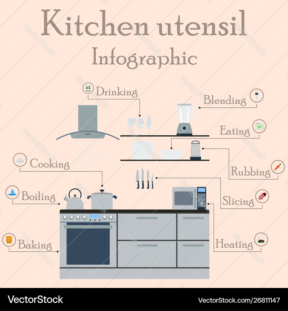 Kitchen utensil infographics Royalty Free Vector Image