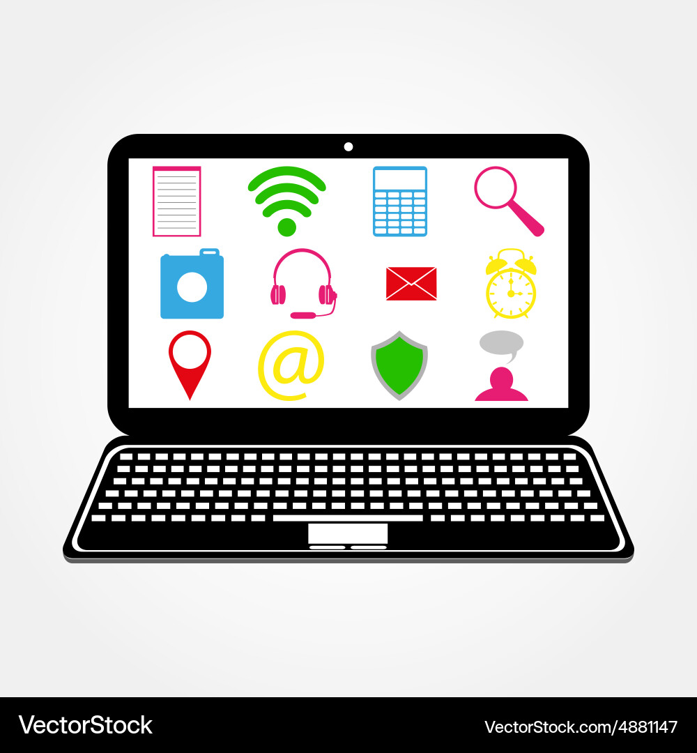 Laptop and icons Royalty Free Vector Image - VectorStock