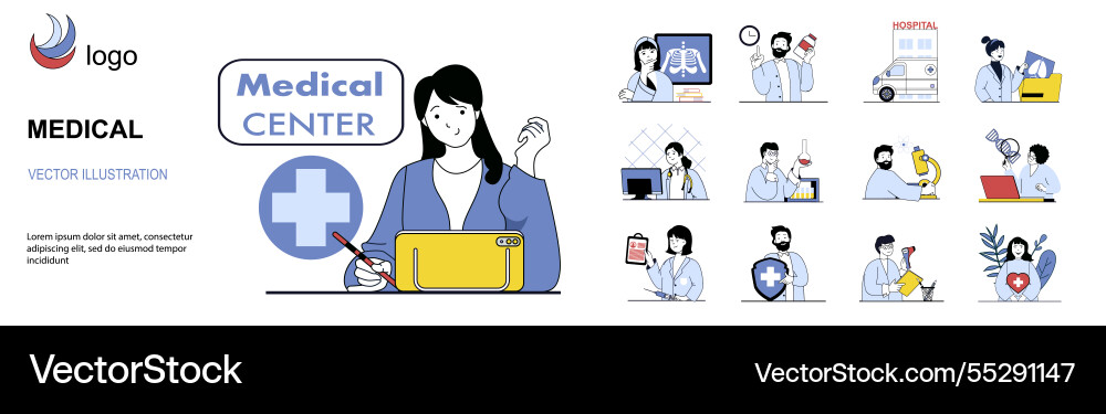 Medical concept with character situations mega set