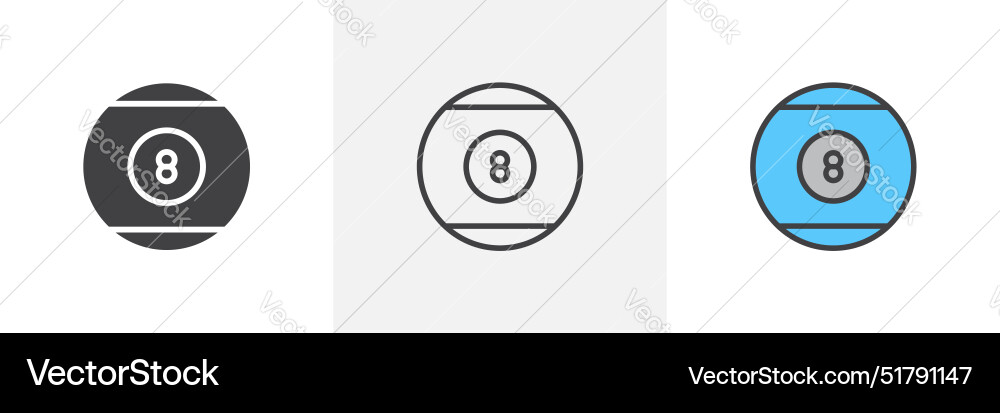 Pool 8 ball icon set black filled and outlined Vector Image