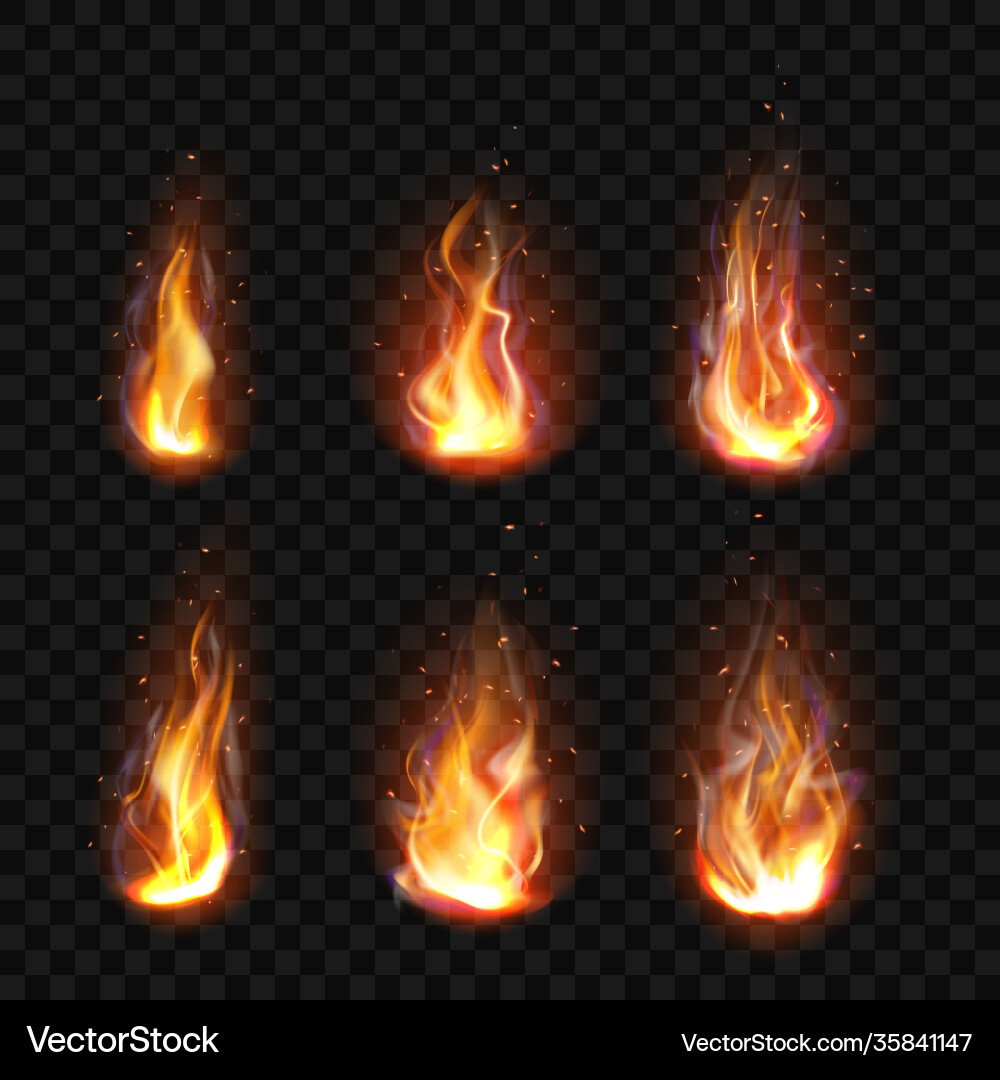 Realistic fire torch flame set isolated clip art Vector Image