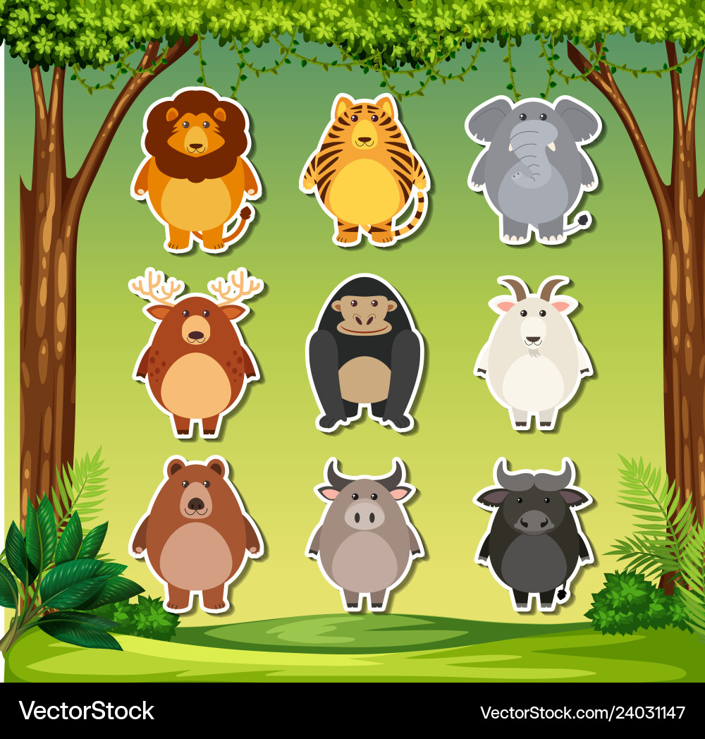 Set of animal sticker Royalty Free Vector Image