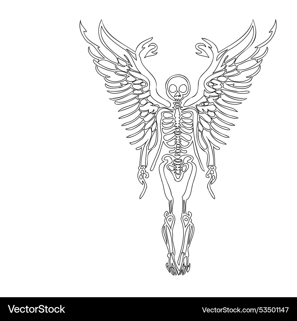 Skeleton angel outline sketch Royalty Free Vector Image
