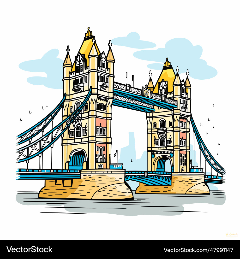 Tower bridge hand-drawn comic Royalty Free Vector Image