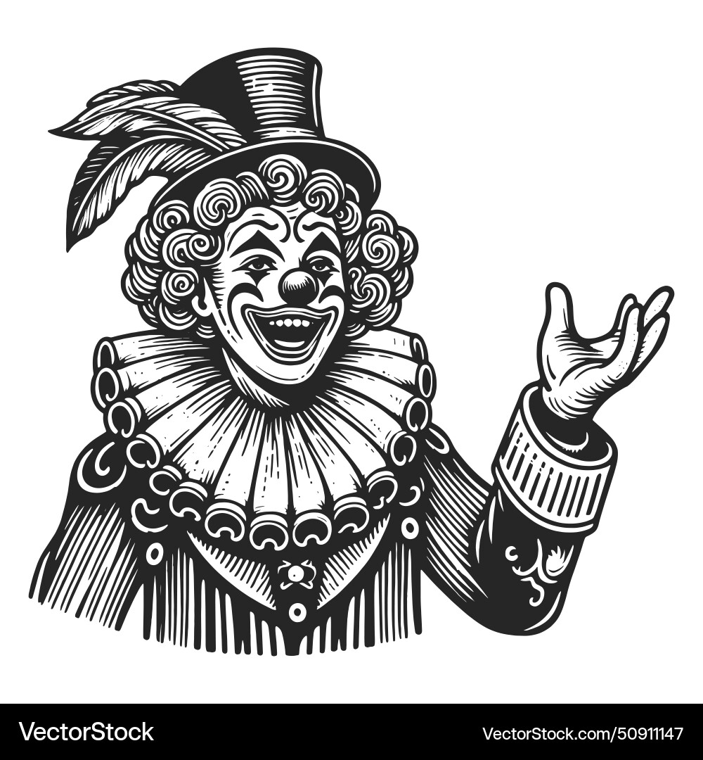 Vintage circus clown engraving Royalty Free Vector Image