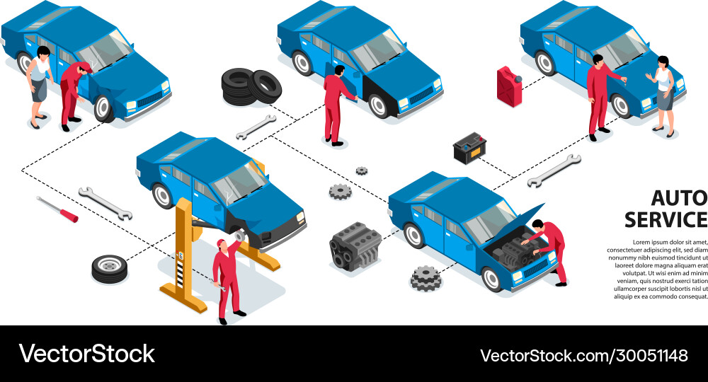 Auto repair isometric infographics Royalty Free Vector Image