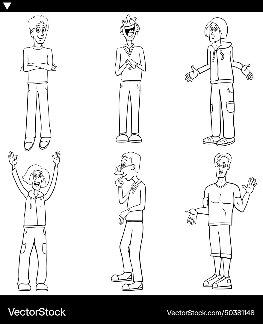 Cartoon funny young men comic characters set Vector Image