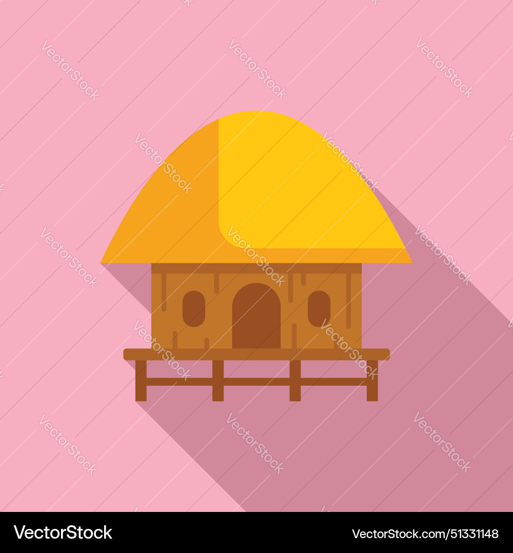 Cartoon straw hut on pink background Royalty Free Vector
