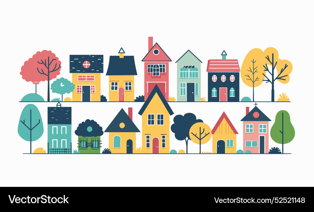 Colorful houses diverse architecture styles sizes Vector Image
