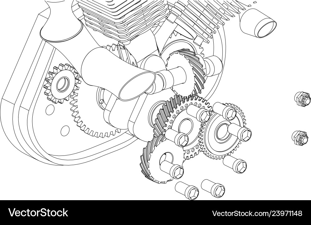 Disassembled motorcycle engine on a white Vector Image