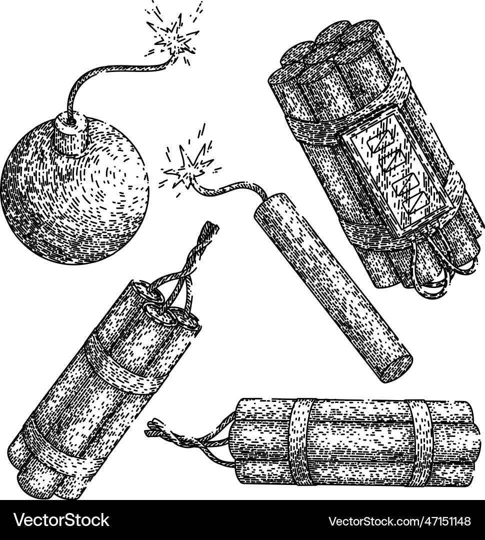 Dynamite bomb tnt set sketch hand drawn Royalty Free Vector