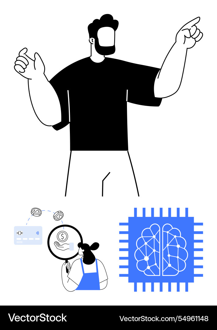 Expert presenting financial analysis and ai brain Vector Image