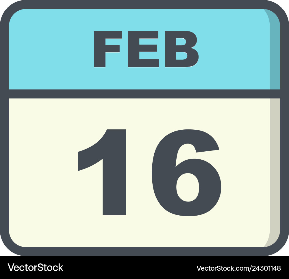 February 16th date on a single day calendar Vector Image