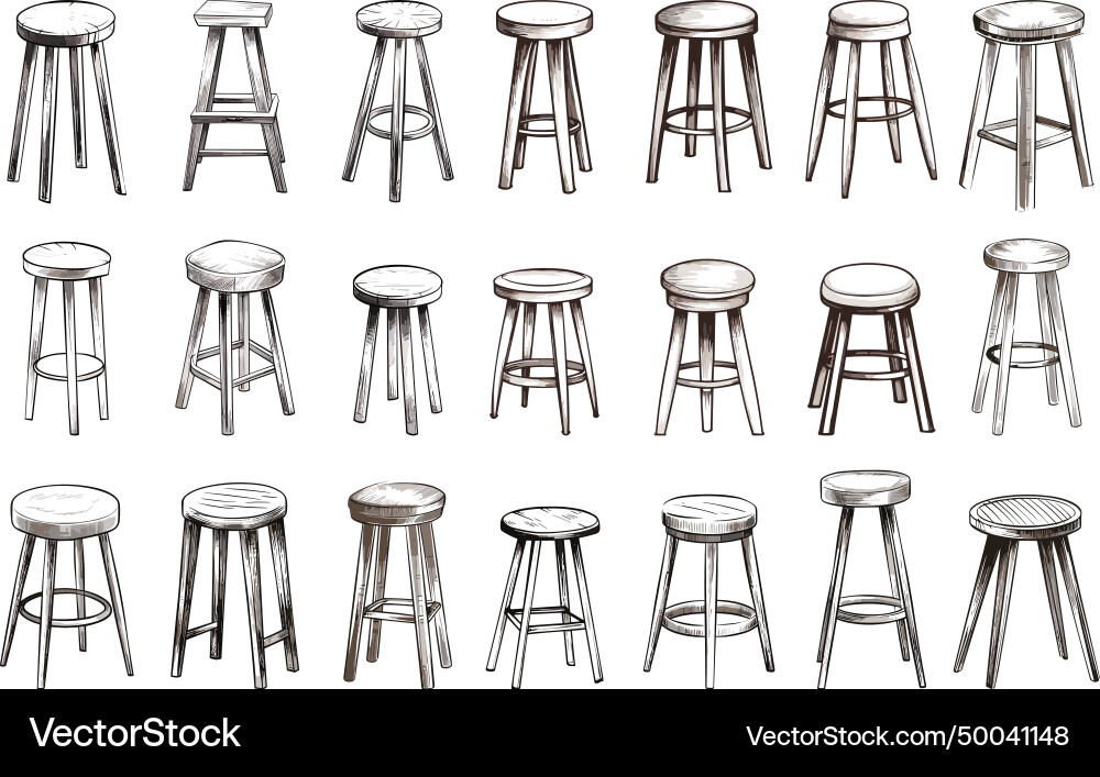 Kitchen stools sketch design isolated stool Vector Image