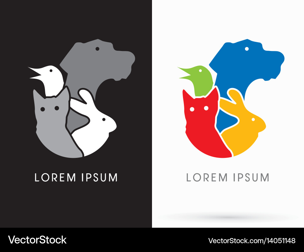 Pets dog bird cat rabbit Royalty Free Vector Image