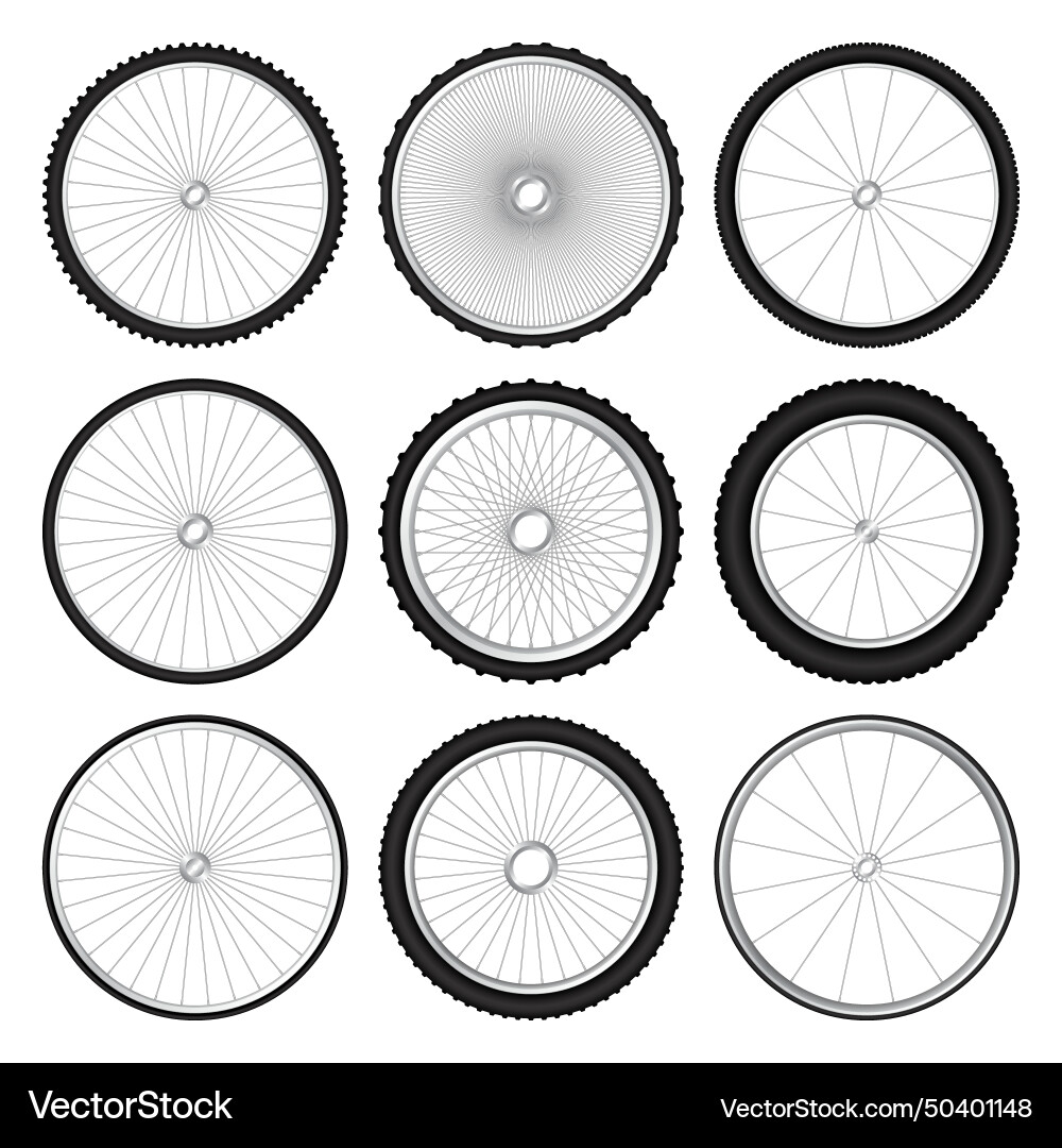 Realistic 3d bicycle wheels bike rubber tyres Vector Image