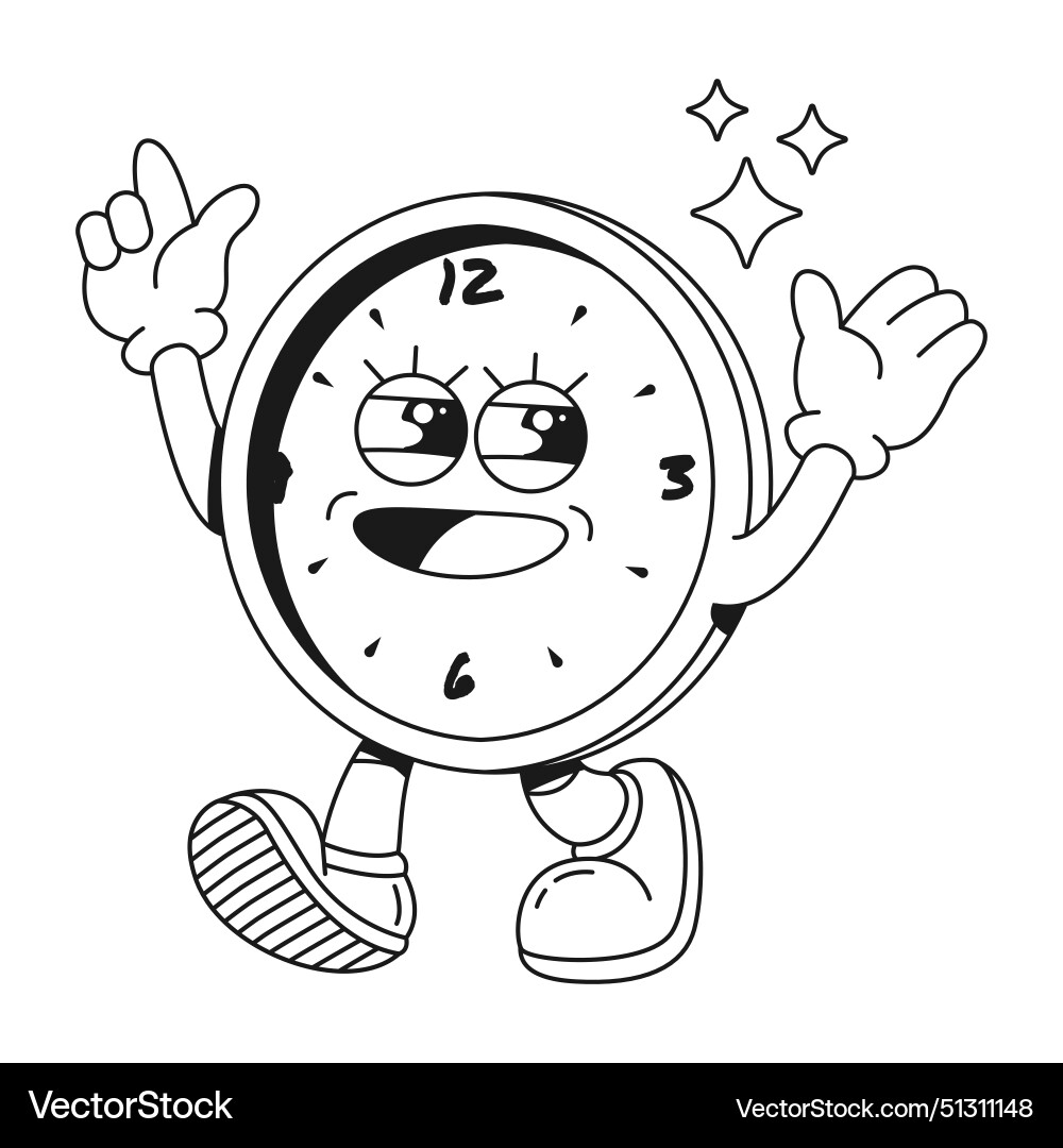 Retro cute wall clock character Royalty Free Vector Image
