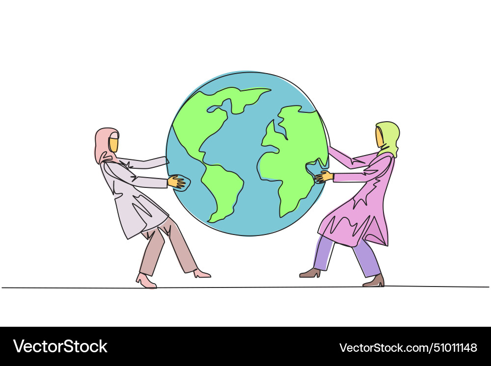 Single continuous line drawing two strong arabian Vector Image