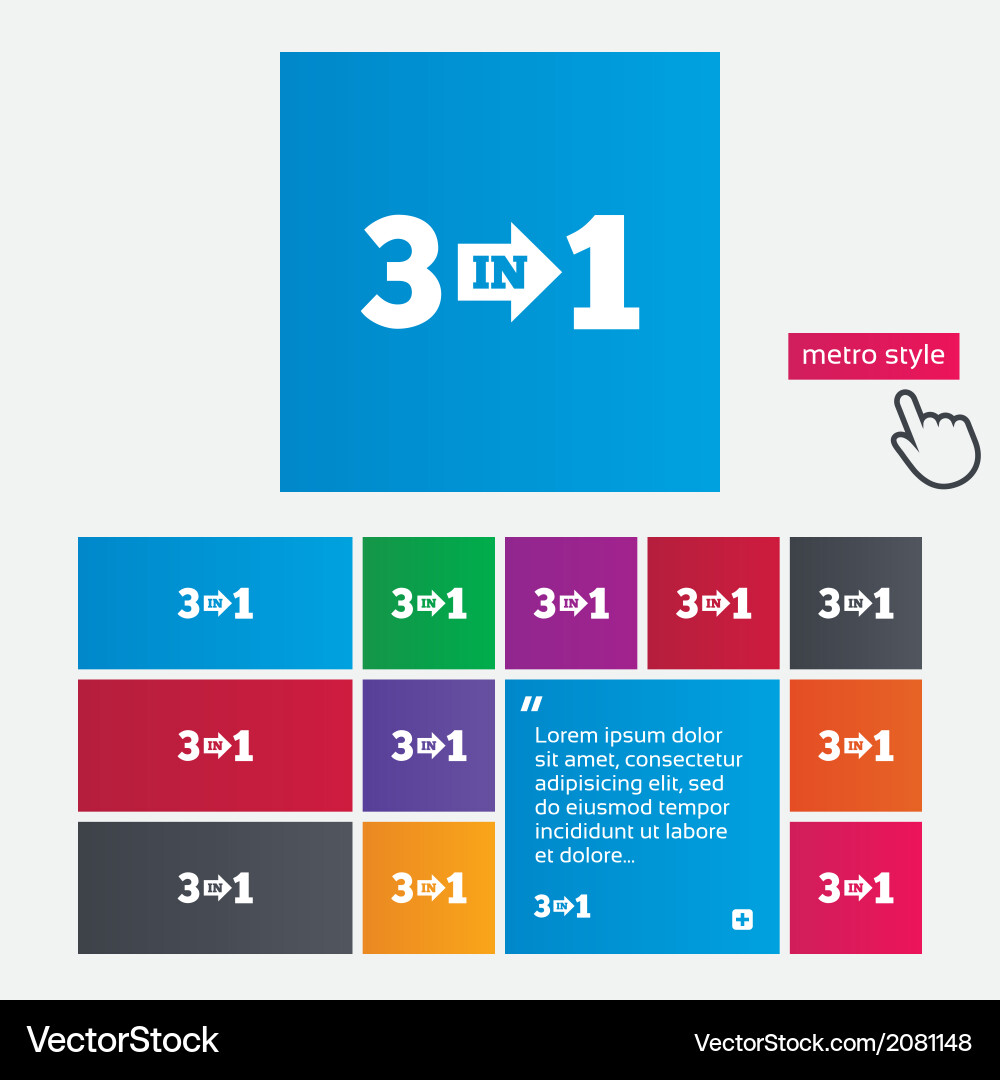 Three in one sign icon 3 1 symbol with arrow Vector Image