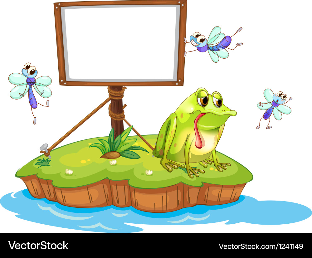 A sad frog and white blank board Royalty Free Vector Image